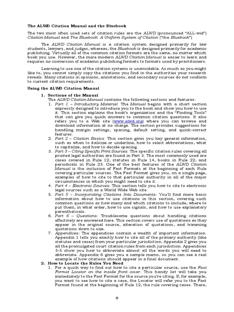 An Overview of the ALWD Citation Manual and the Bluebook: Comparing the ...