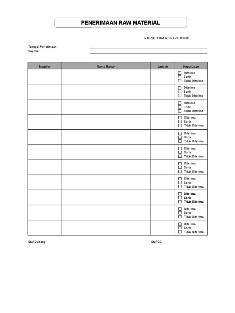 Contoh Form Penerimaan Raw Material | PDF