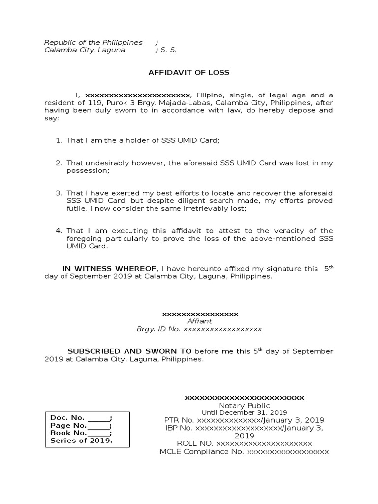 Affidavit of Lost SSS UMID Card | PDF