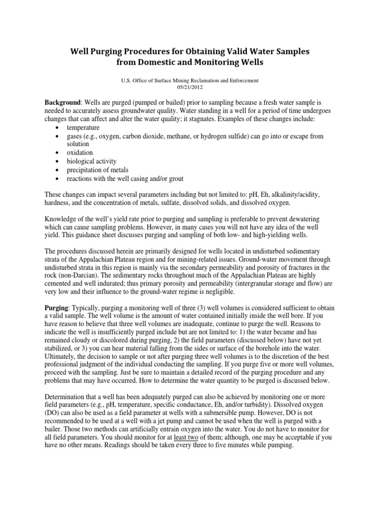 Well Water Purging | PDF | Casing (Borehole) | Volume