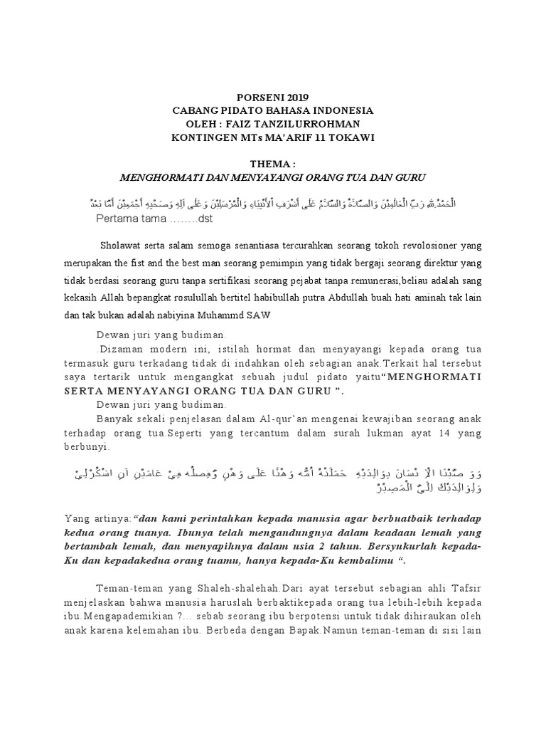 PORSENI 2019 Pidato Bahasa Indonesia | PDF