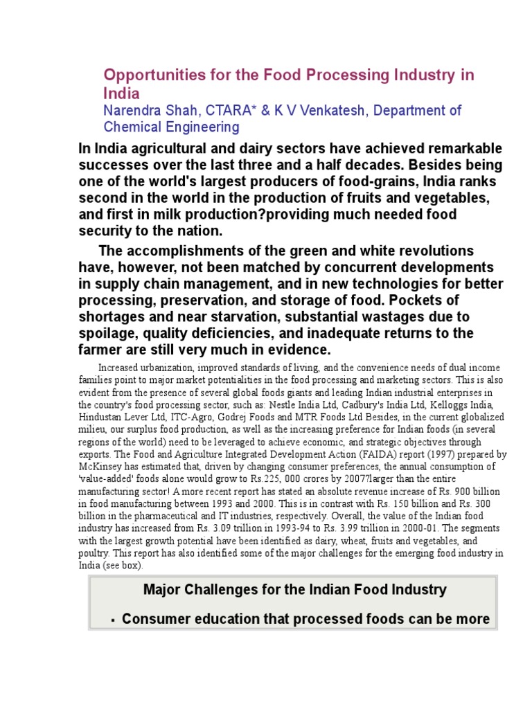 Opportunities For The Food Processing Industry in India | PDF | Food ...
