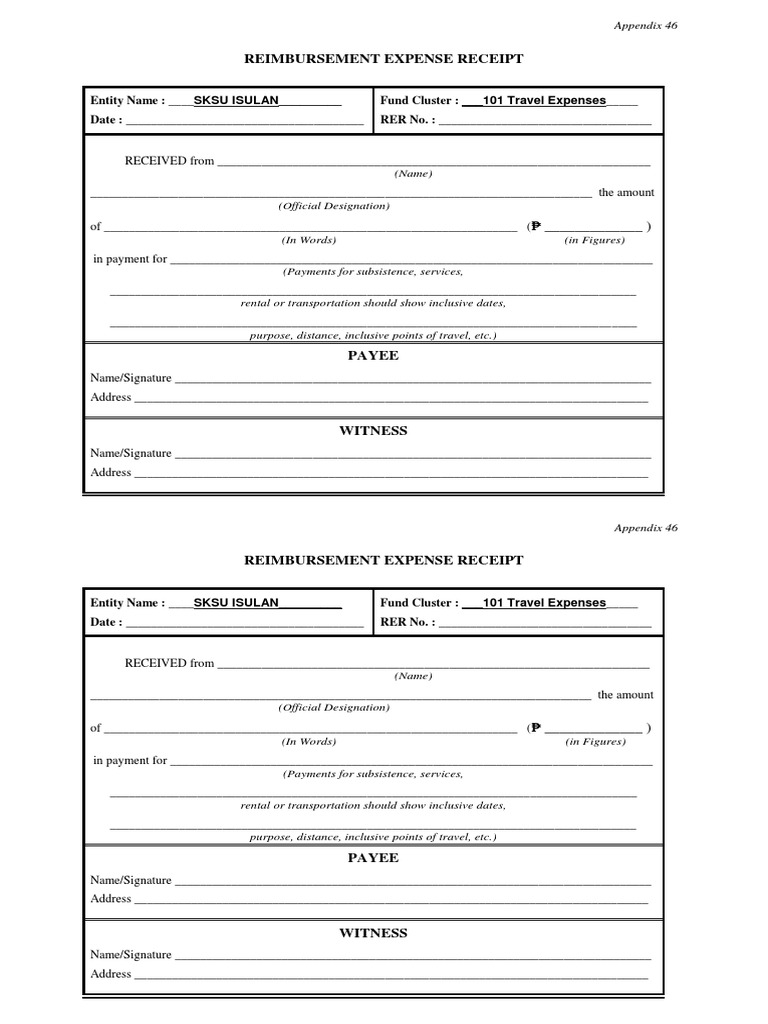 Reimbursement Expense Receipt | Payments | Services (Economics)