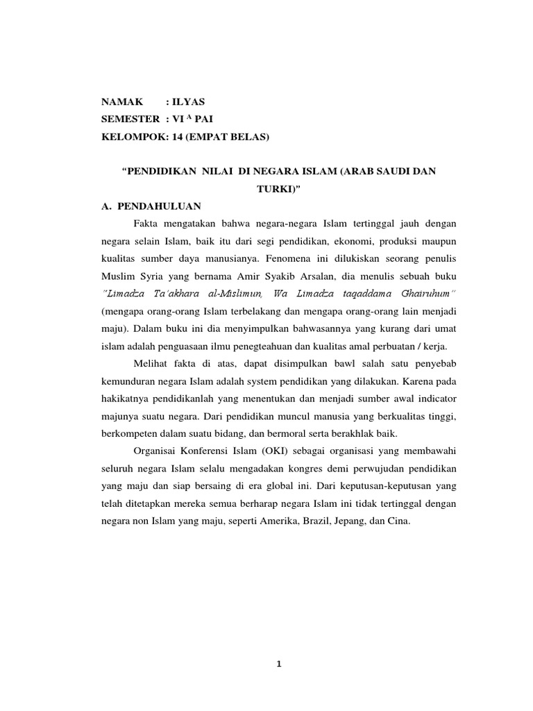 Makalah Perbandingan Pendidikan Di Negara Islam | PDF