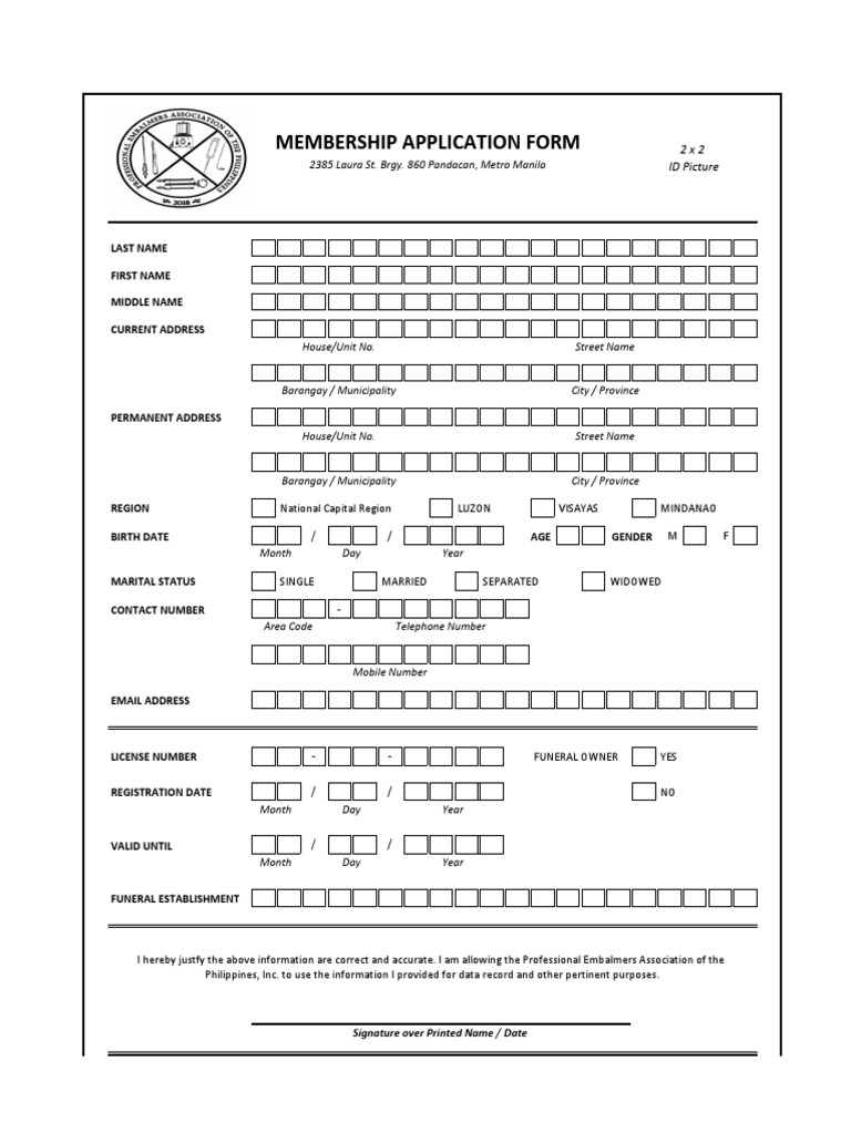 Membership Application Form: Last Name First Name Middle Name Current ...