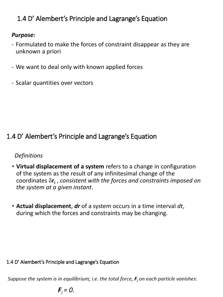 D'Alembert's Principle Explained | PDF | Force | Applied Mathematics