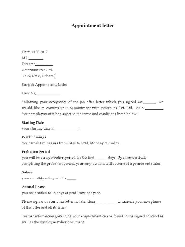 Appointment Letter: Starting Date | PDF
