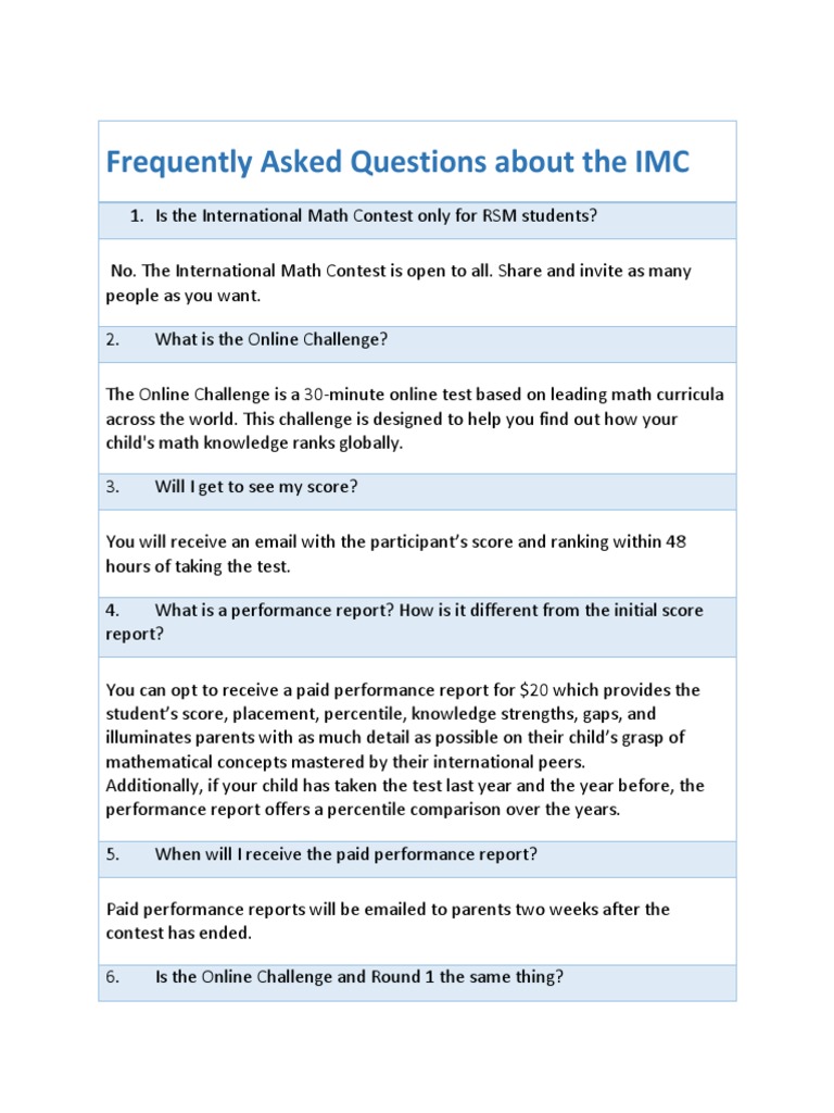 Faqs About The Imc | PDF | Teaching Mathematics | Internet