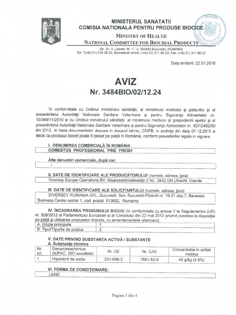 Aviz Domestos Professional Pine Fresh PDF | PDF