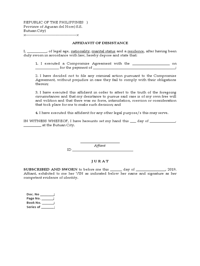 Affidavit of Desistance Template | PDF