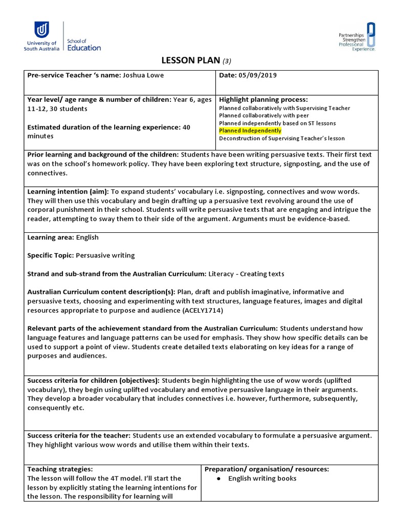 Persuasive Writing Lesson 3 | PDF | Vocabulary | Curriculum