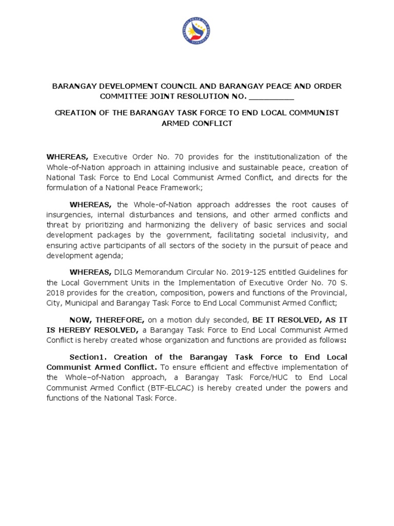 Creation of the Barangay Task Force to End Local Communist Armed ...
