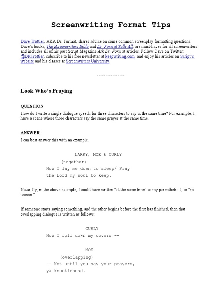 Screenwriting Format Tips | PDF | Screenplay