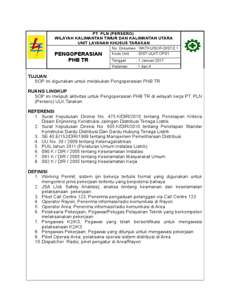 Pengoperasian PHB TR | PDF