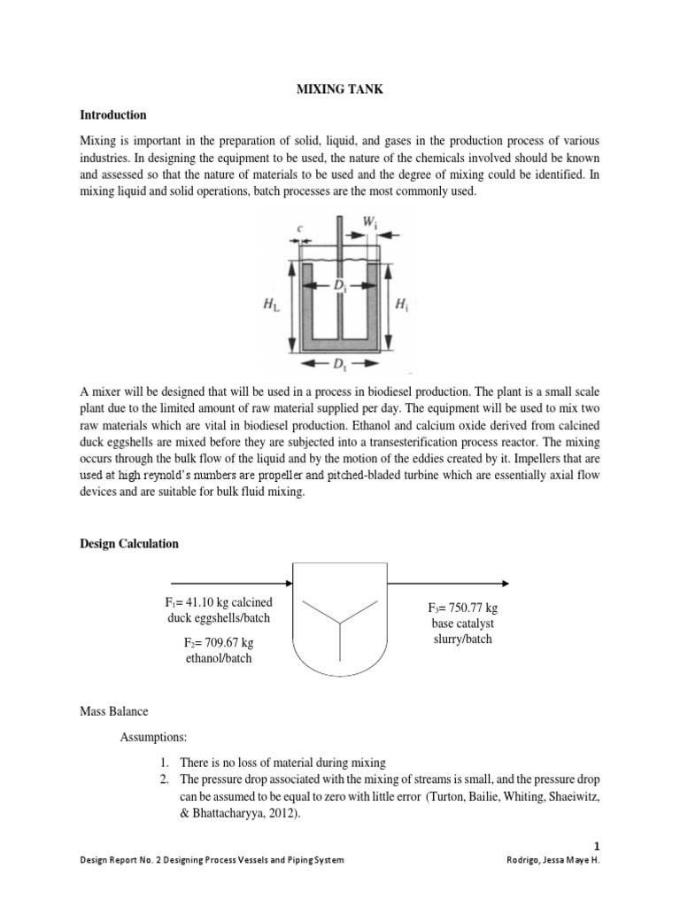 Designing Mixing Tank | PDF | Density | Chemical Engineering