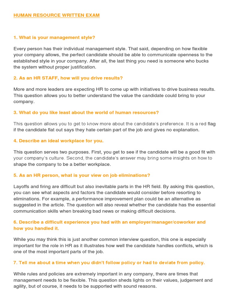 Human Resource Written Exam | PDF | Human Resource Management | Question