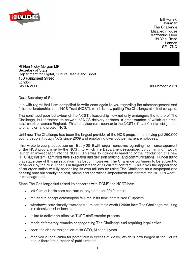 TCN Chairman Letter To DCMS Secretary of State | PDF | Government