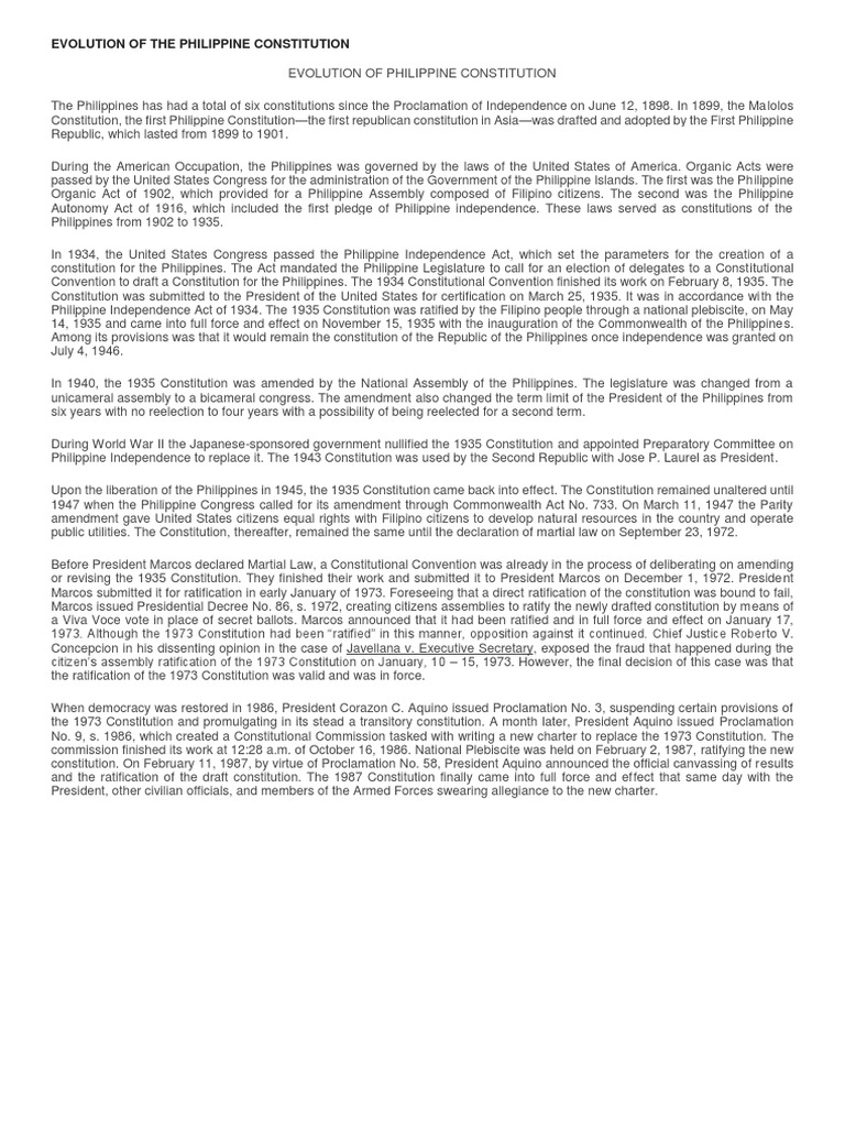 Evolution of The Philippine Constitution | Download Free PDF | U.S ...