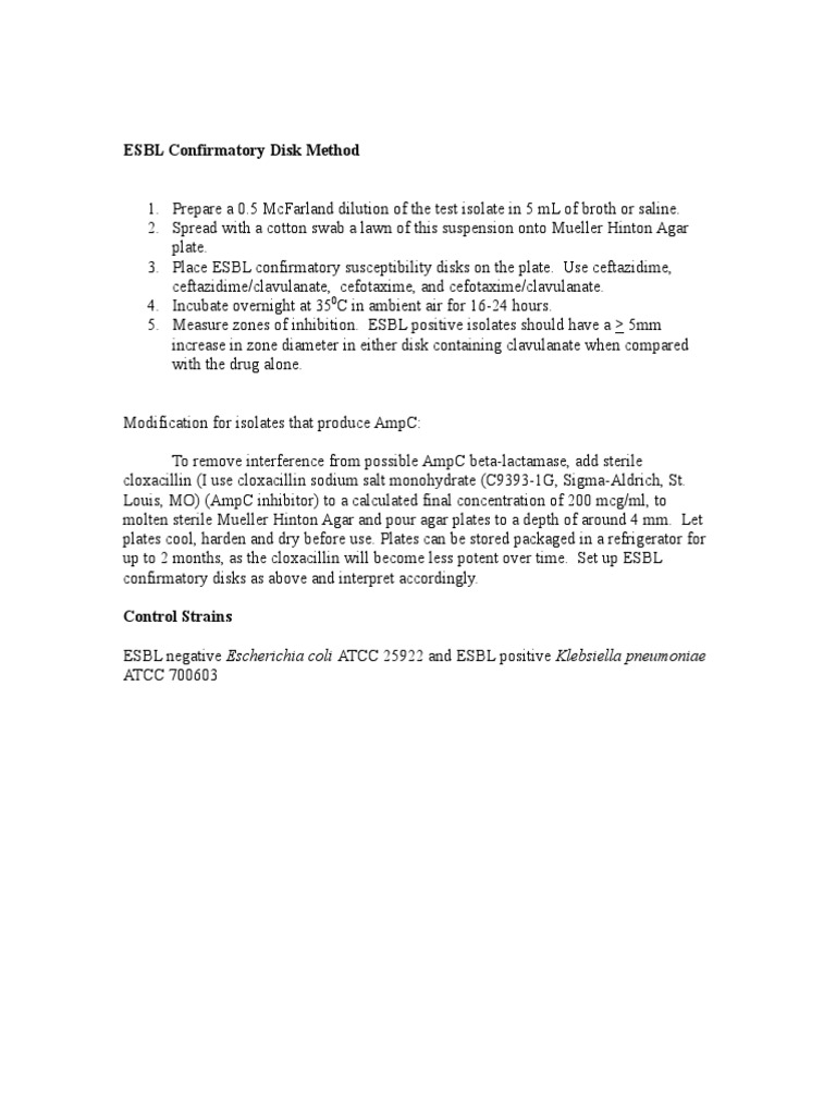 ESBL Confirmatory Disk Method | PDF
