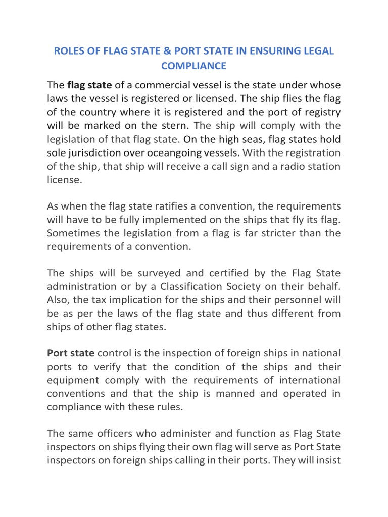 Defining the Roles and Responsibilities of Flag States and Port States ...