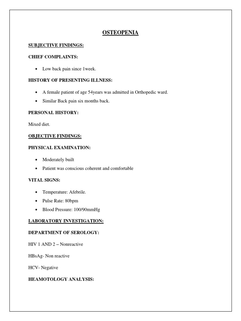 Osteopenia Diagnosis and Treatment Plan for a 54-Year-Old Female ...
