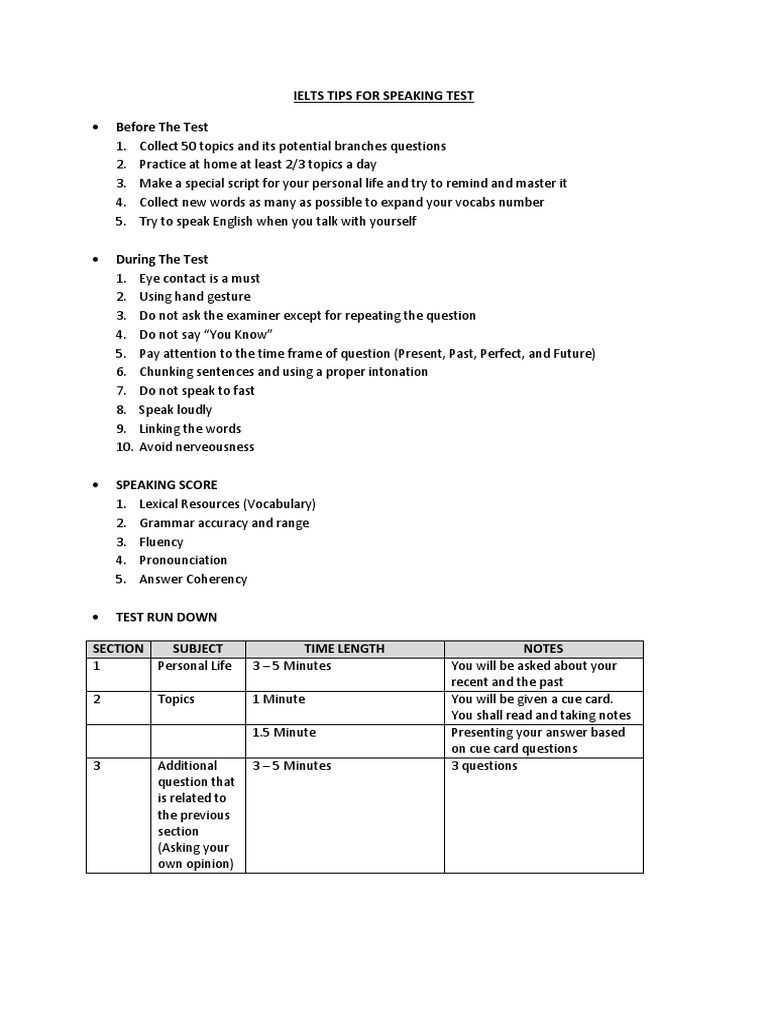 Ielts Tips For Speaking Test | PDF | Grammatical Tense | Language Mechanics