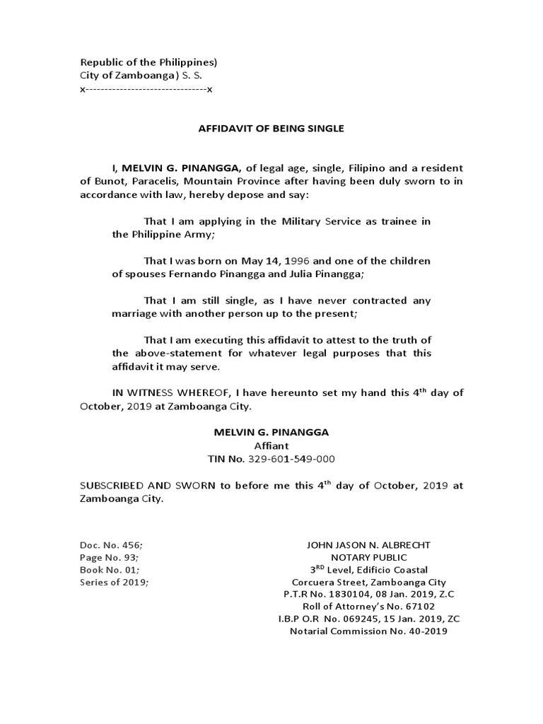 Affidavit of Being Single | PDF