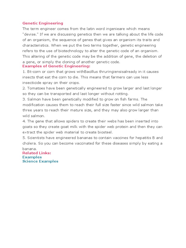 Overview of Genetic Engineering Examples | PDF | Wellness | Science ...