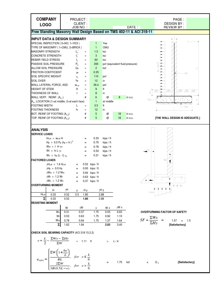 Free Standing Wall Design Analysis | PDF | Masonry | Continuum Mechanics