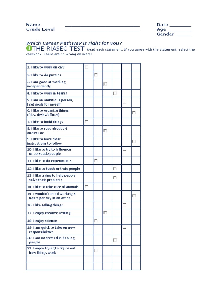 The Riasec Test: Which Career Pathway Is Right For You? | PDF | Science ...