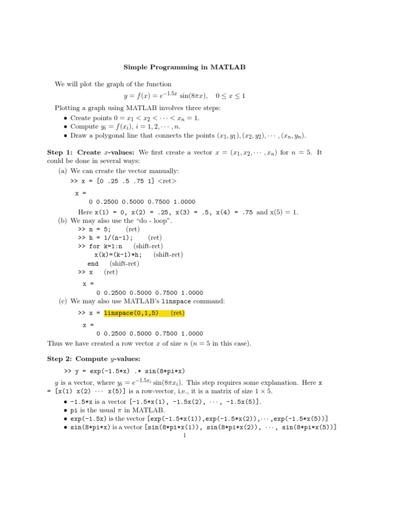 Simple Programming In Matlab Pdf Pdf Function Mathematics Series Mathematics