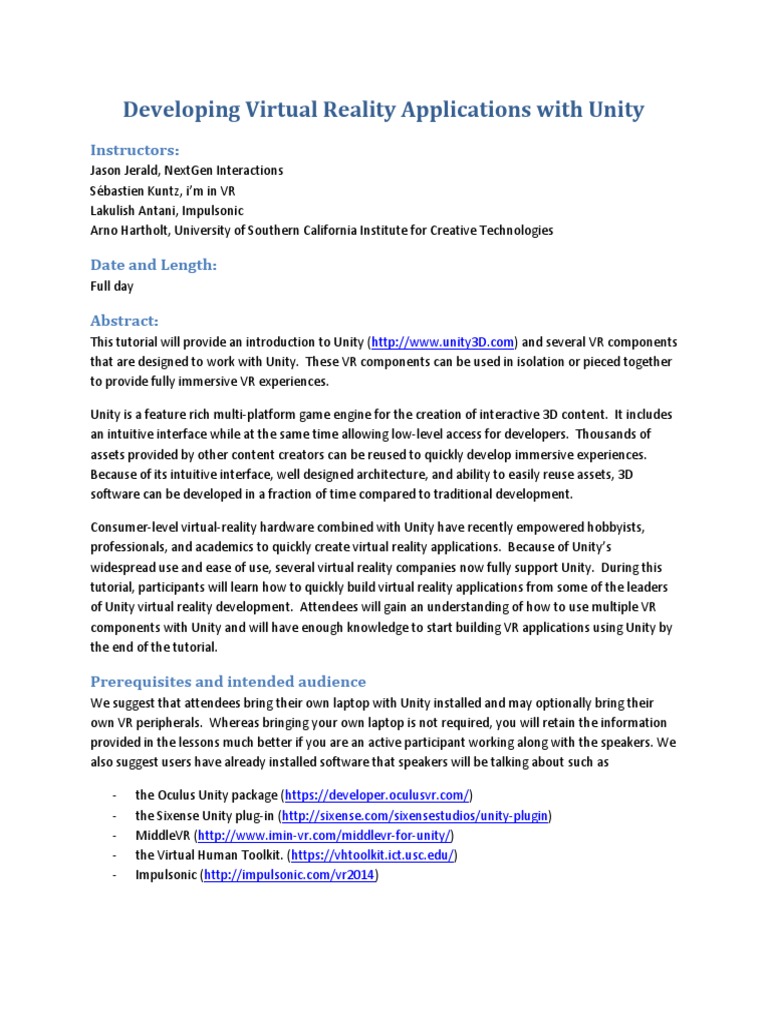 Unity Virtual Reality | PDF | Unity (Game Engine) | Virtual Reality