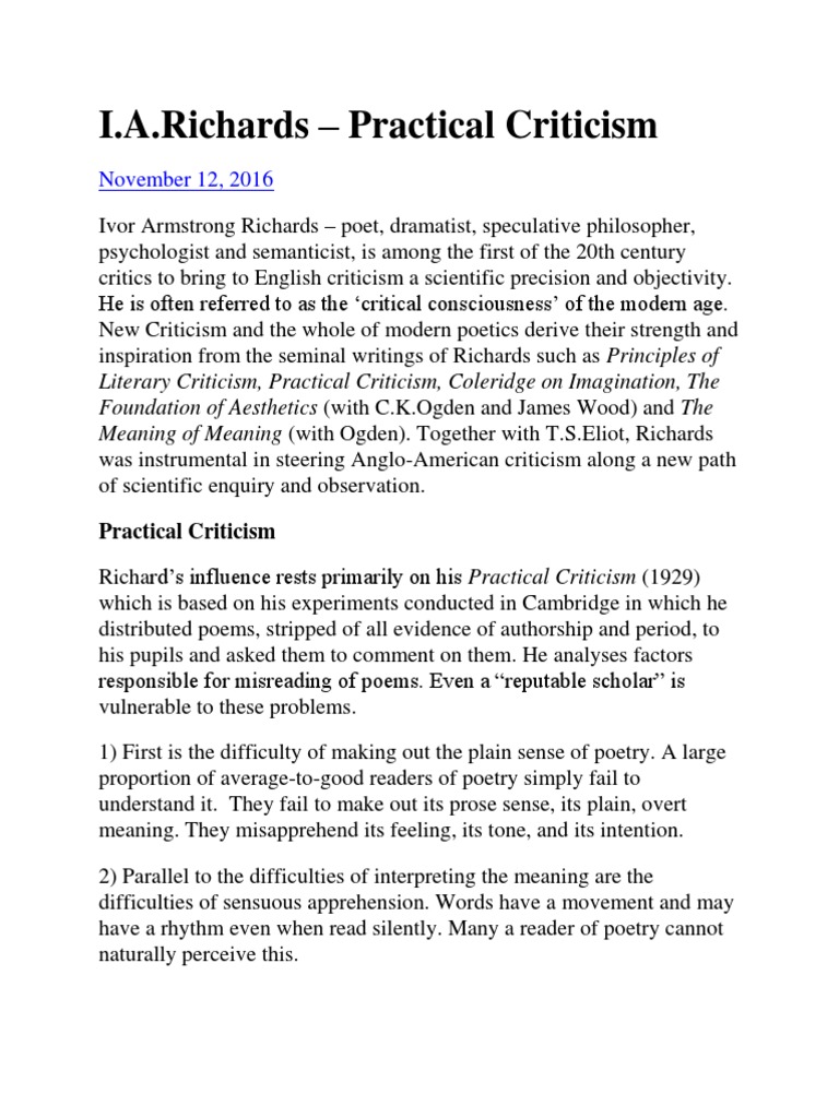 Practical Criticism | PDF | Truth | Poetry