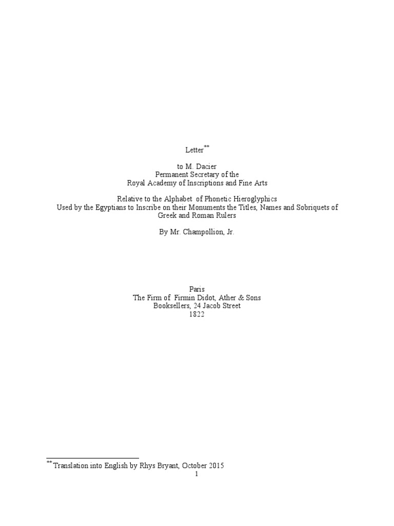 Bryant Translation Champollion Letter | PDF | Egyptian Hieroglyphs ...
