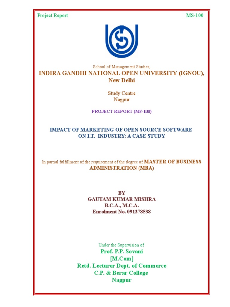Indira Gandhi National Open University (Ignou), New Delhi: Project ...
