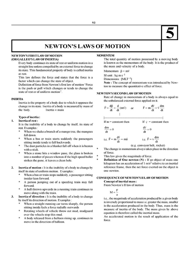 PHYSICS Chapter-5 (Newton's Laws of Motion) - English | PDF