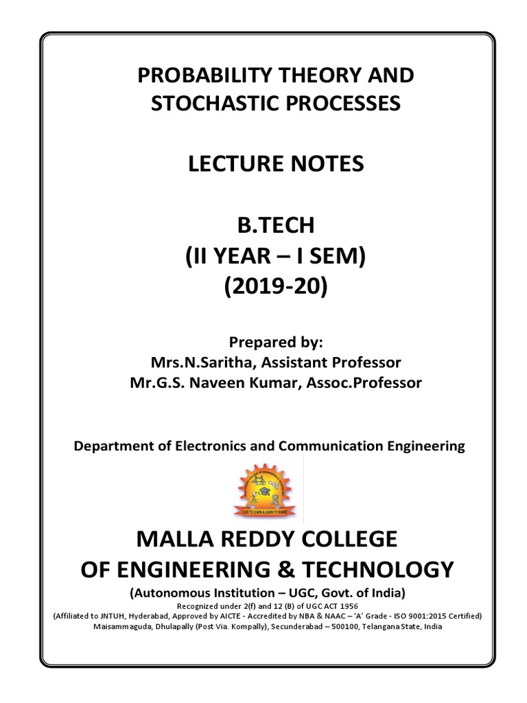 Probability Theory and Stochastic Processes | PDF | Stationary Process ...