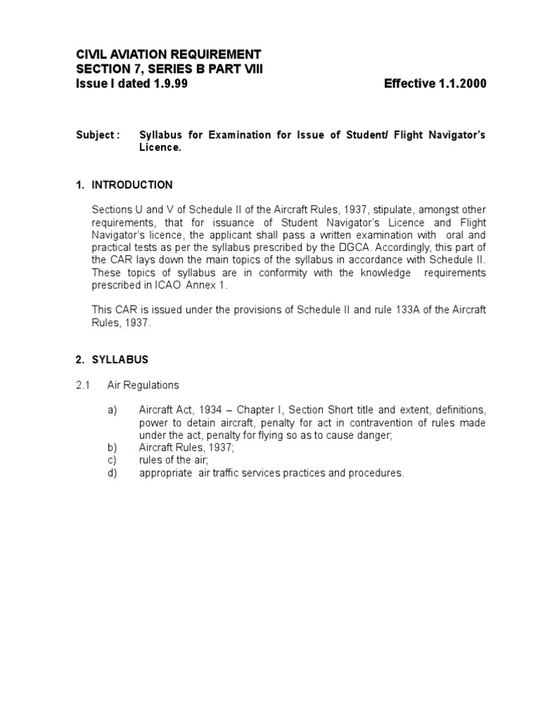 Civil Aviation Requirement Section 7, Series B Part Viii Issue I Dated ...