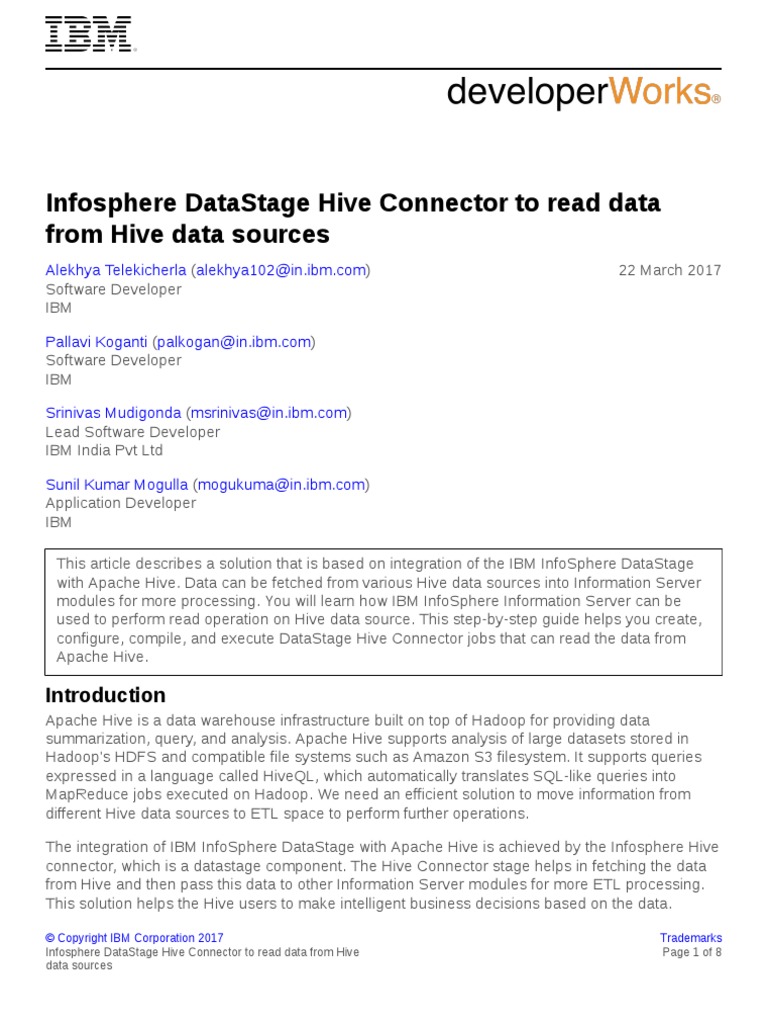 Infosphere Datastage Hive Connector To Read Data From Hive Data Sources Pdf Apache Hadoop