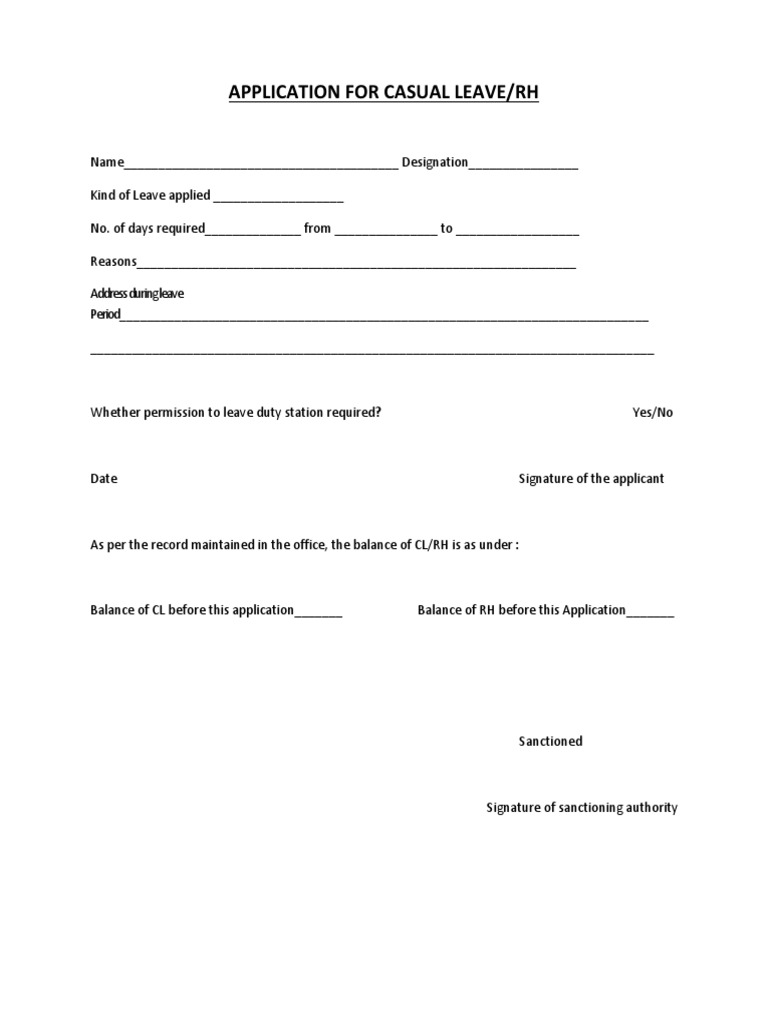 Casual Leave Application Form | PDF