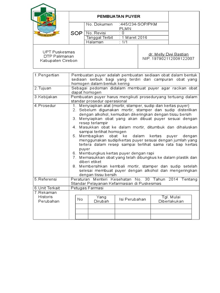 SOP Pembuatan Puyer | PDF