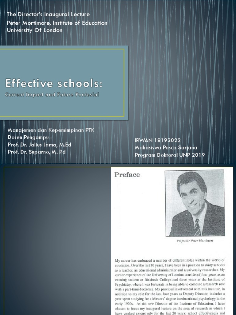 The Director's Inaugural Lecture Peter Mortimore, Institute of ...