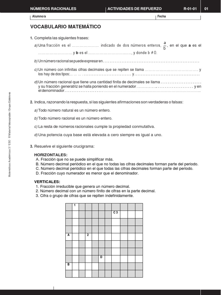 R-01-01 Vocabulario Matematico Mac3eso | PDF | Fracción (Matemáticas ...