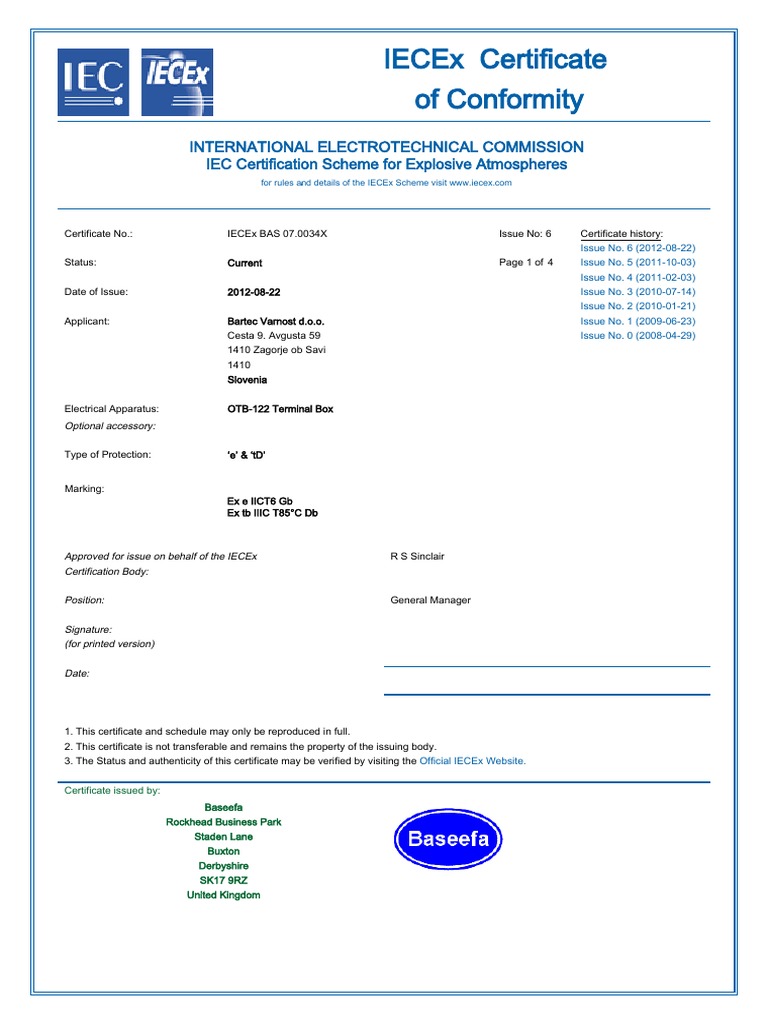Iecex Bas 07.0034X | Download Free PDF | Electrical Resistance And Conductance | International ...
