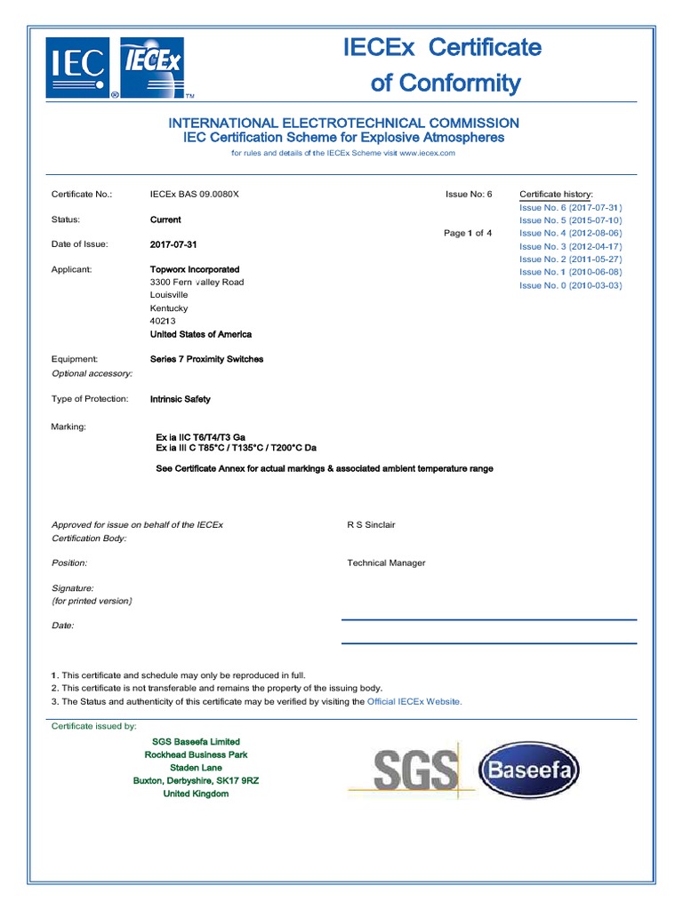 Iecex Bas 09.0080X | PDF | Switch | International Electrotechnical ...