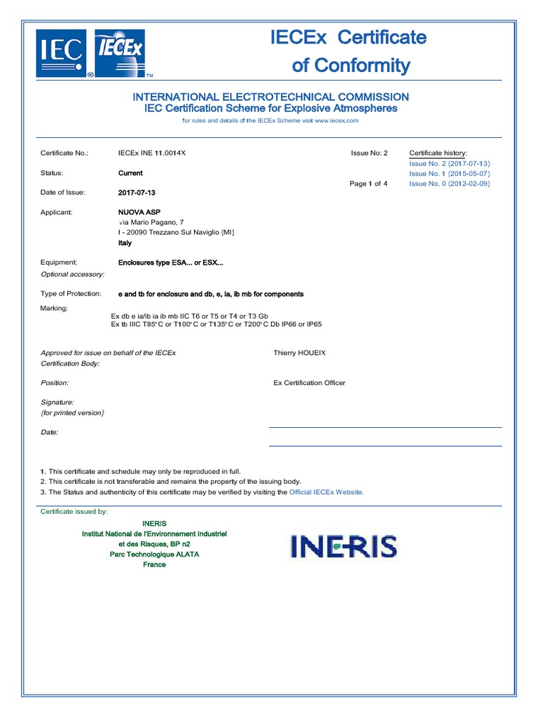 Iecex Ine 11.0014X | PDF | Electrical Engineering | Electromagnetism
