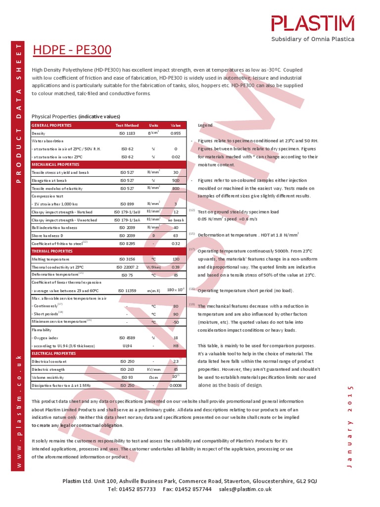 HDPE-PE300 Technical Data Sheet | PDF | Strength Of Materials ...
