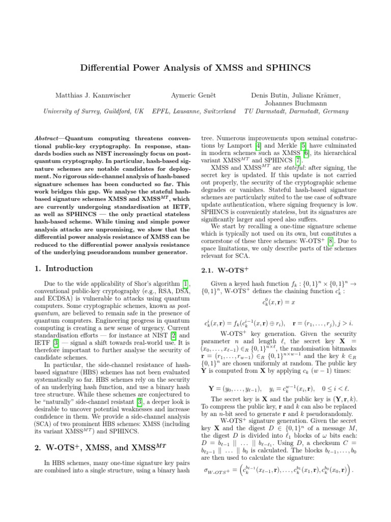 DPA Analysis of XMSS and SPHINCS | PDF | Algorithms | Cryptography