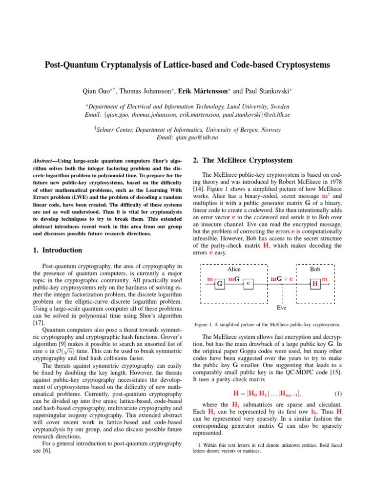 Post-Quantum Cryptanalysis of Lattice-Based and Code-Based ... Post-Quantum Cryptanalysis of Lattice-Based and Code-Based ...