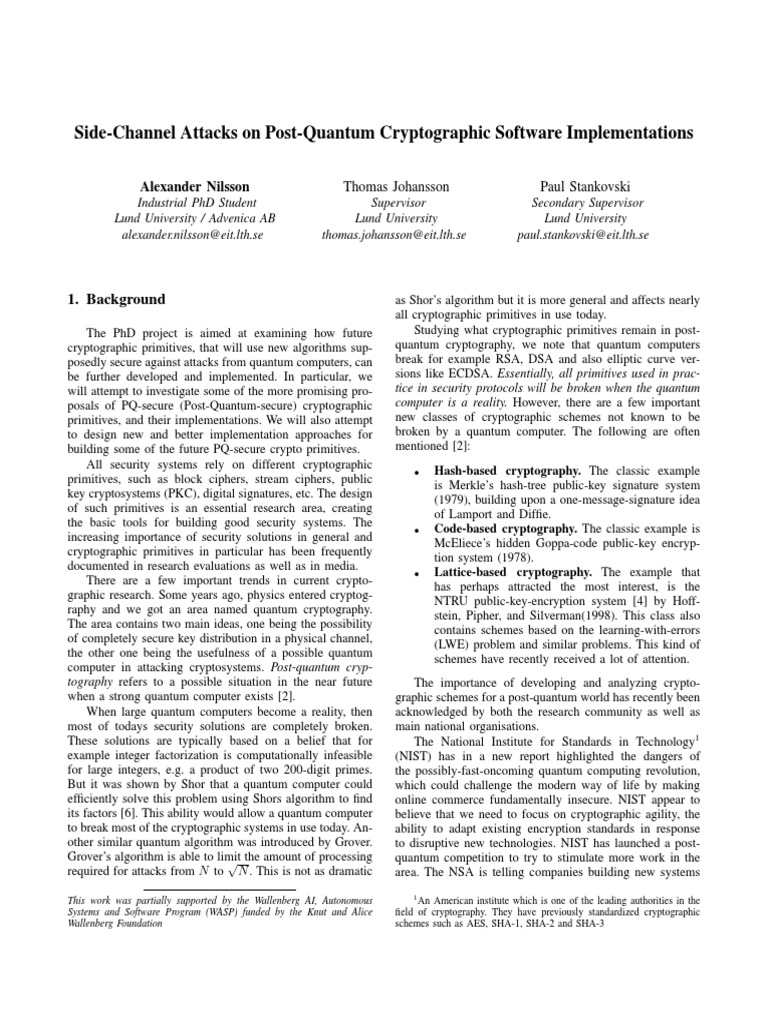 Side-Channel Attacks On Post-Quantum Cryptographic Software ...